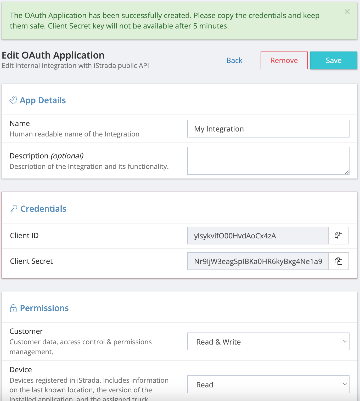 Creating iStrada OAuth App | Sysdyne Cloud API